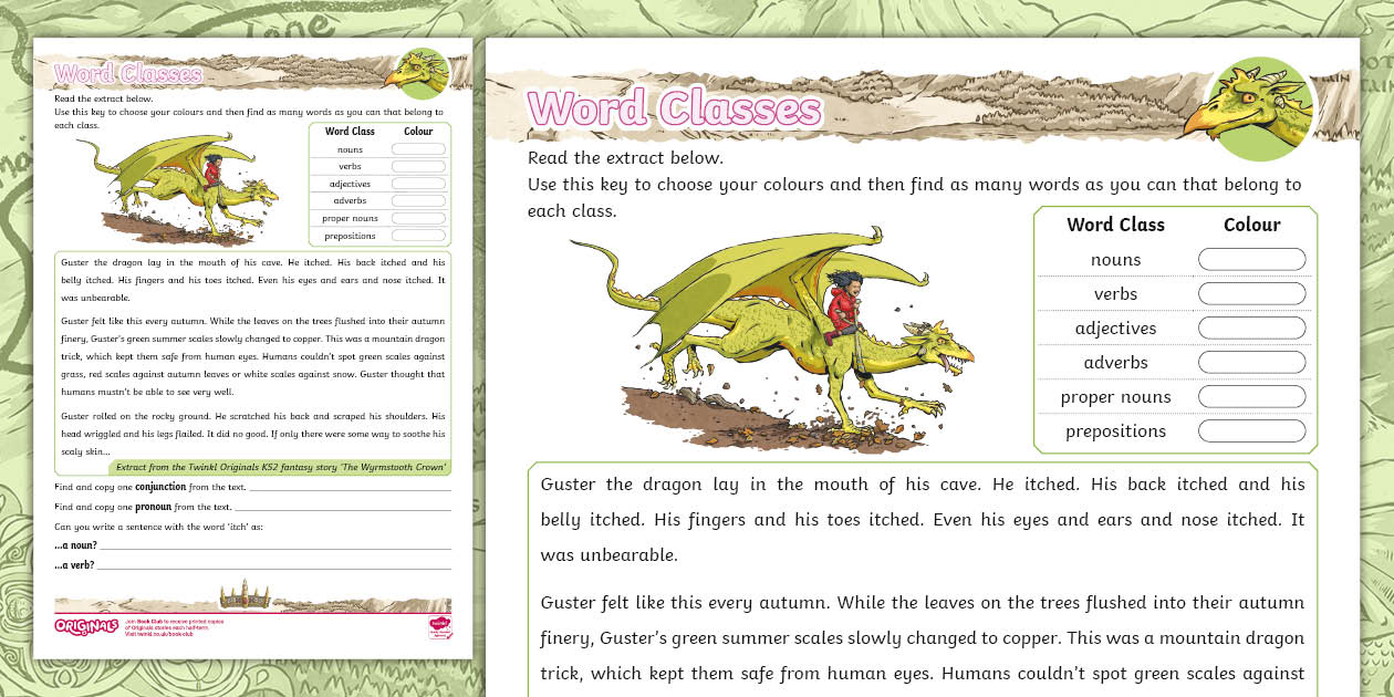 The Wyrmstooth Crown Word Classes Worksheet - Twinkl